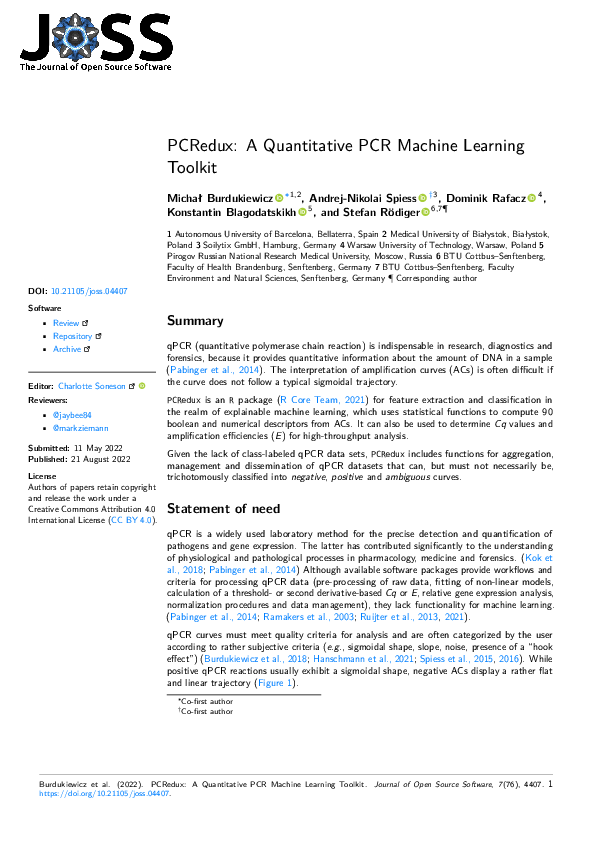 (PDF) PCRedux: A Quantitative PCR Machine Learning Toolkit