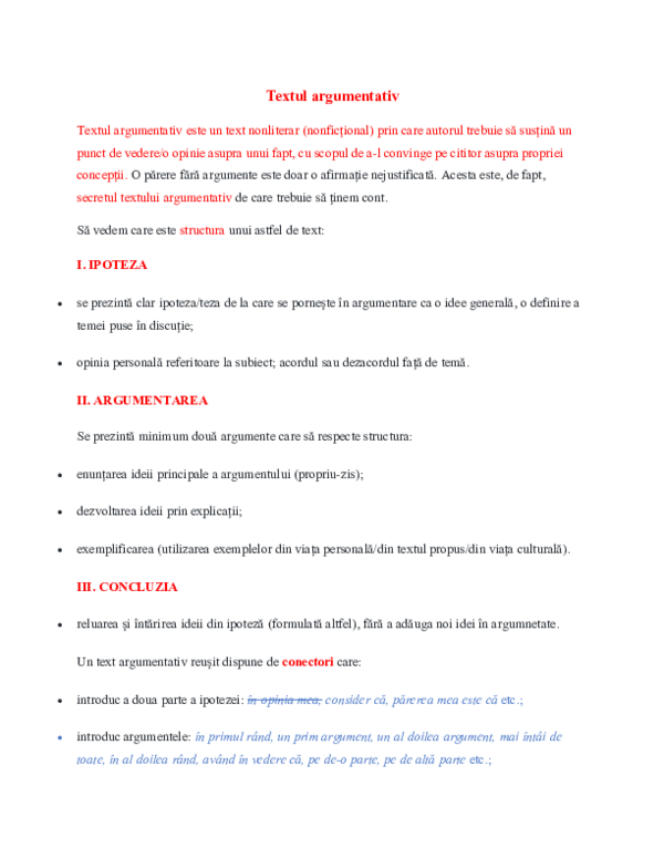 (DOC) Textul argumentativ