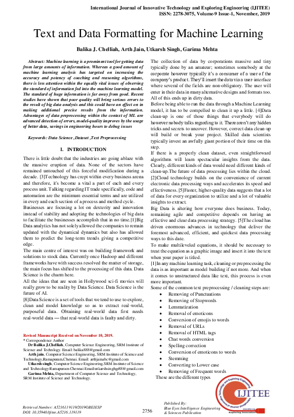 (PDF) Text and Data Formatting for Machine Learning
