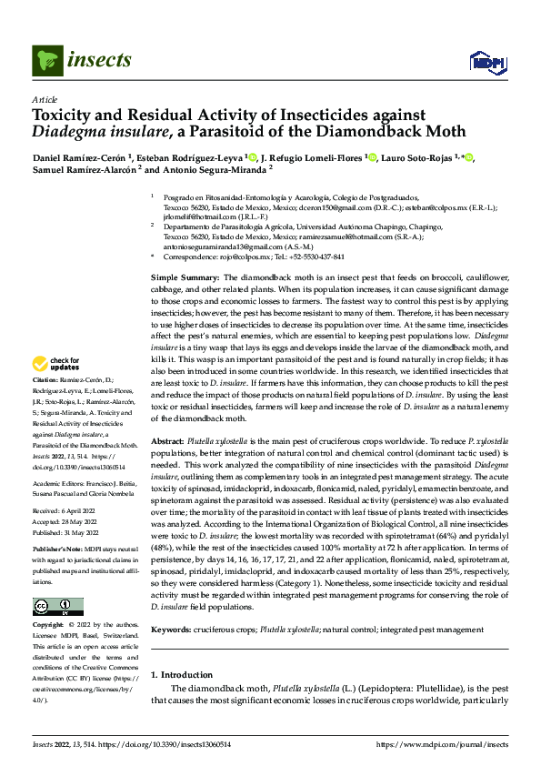 (PDF) Toxicity and Residual Activity of Insecticides against Diadegma ...