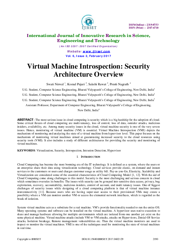 Pdf Virtual Machine Introspection Security Architecture Overview Dr Preeti Nagrath