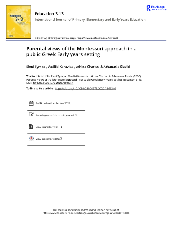 (PDF) Parental Views of the Montessori Approach in a Public Greek Early ...