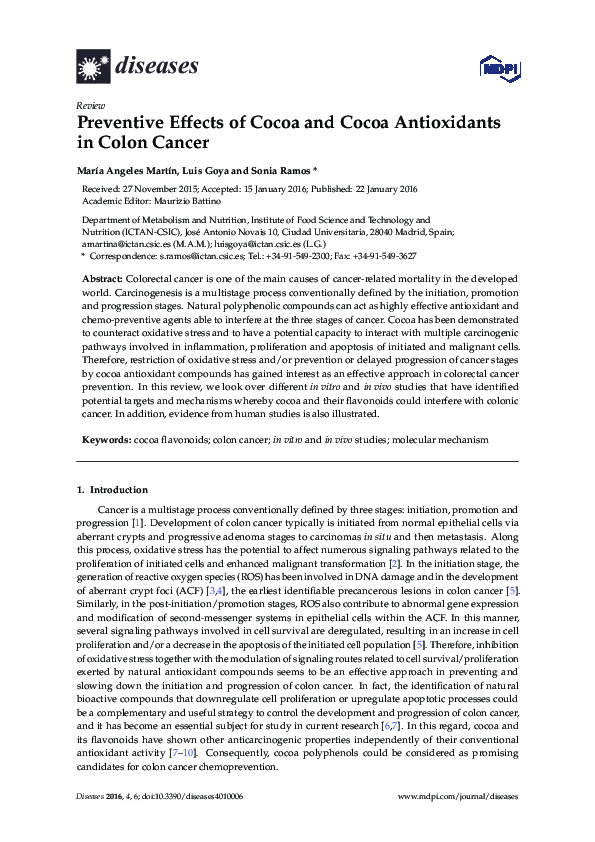 (PDF) Preventive Effects of Cocoa and Cocoa Antioxidants in Colon Cancer