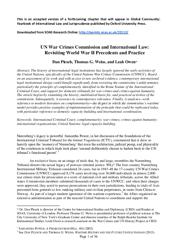 (PDF) UN War Crimes Commission and International Law