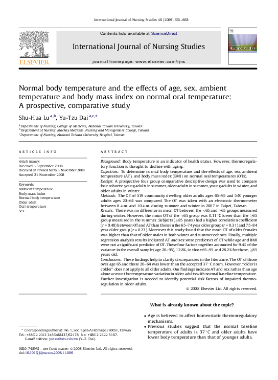 Pdf Normal Body Temperature And The Effects Of Age Sex Ambient