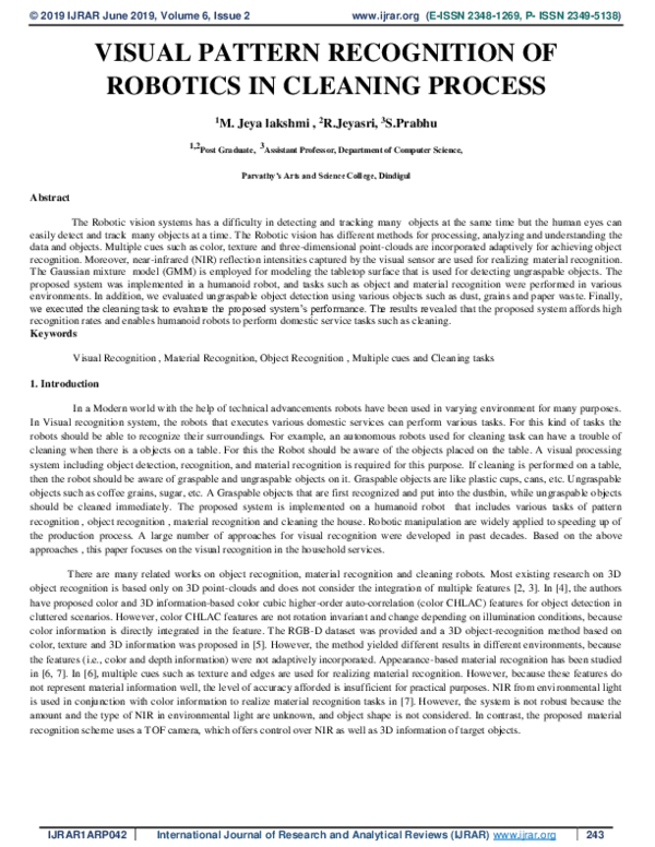 (PDF) Visual Pattern Recognition of Robotics in Cleaning Process