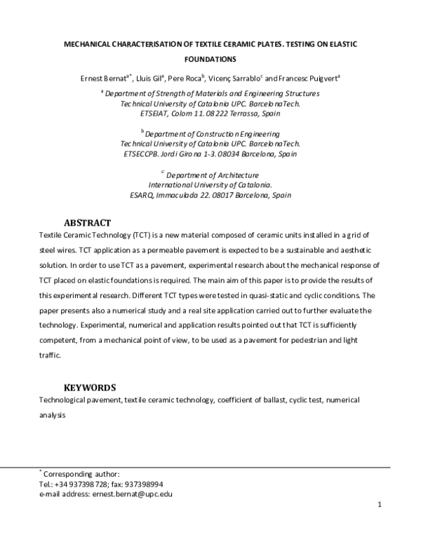 (PDF) Mechanical characterisation of Textile Ceramic plates. Testing on ...
