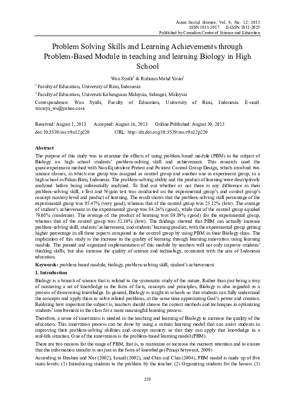(PDF) Problem Solving Skills and Learning Achievements through Problem-Based Module in teaching ...