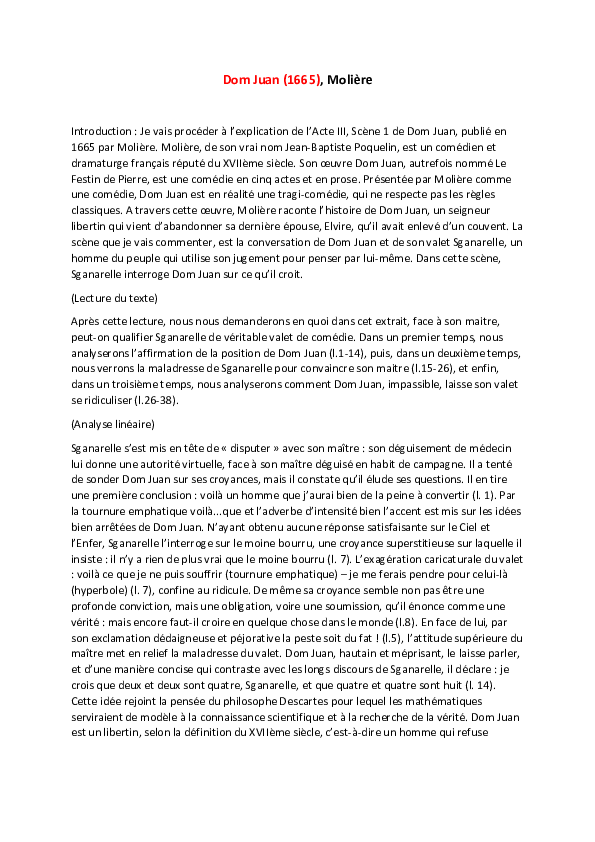 (PDF) Analyse de texte Dom Juan Moliere