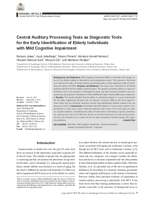 (PDF) Central Auditory Processing Tests as Diagnostic Tools for the ...
