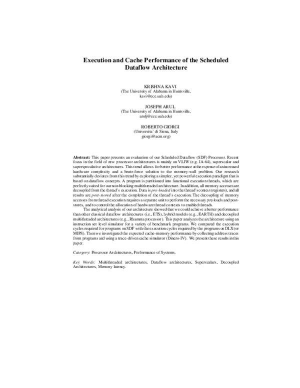 (PDF) Execution and Cache Performance of the Scheduled Dataflow ... (PDF) Execution and Cache Performance of the Scheduled Dataflow ...