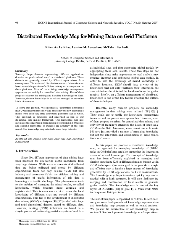 Pdf Distributed Knowledge Map For Mining Data On Grid Platforms Tahar Kechadi