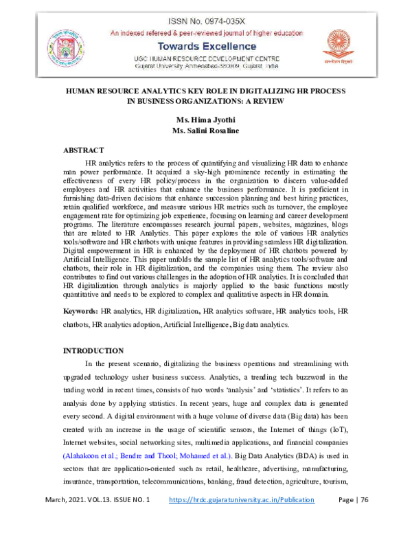 (PDF) Human Resource Analytics Key Role in Digitalizing HR Process in ...