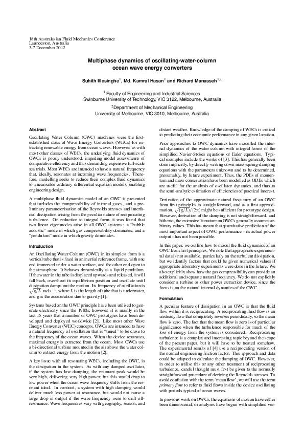 Pdf Multiphase Dynamics Of Oscillating Water Column Ocean Wave Energy