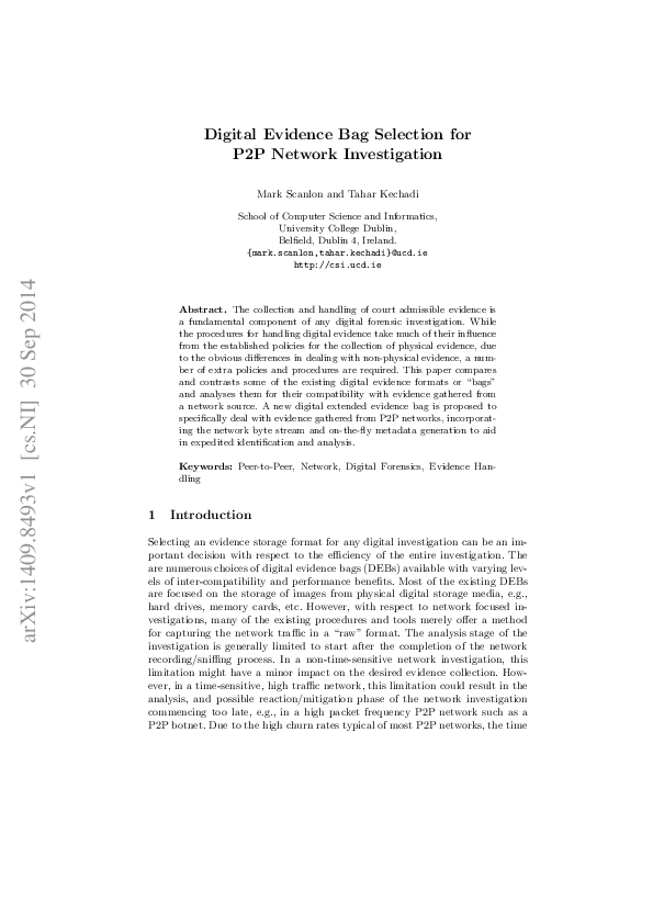 Pdf Digital Evidence Bag Selection For P2p Network Investigation