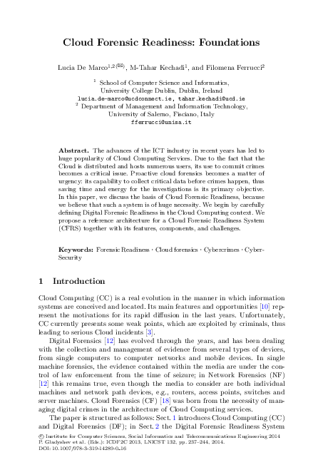 (PDF) Cloud Forensic Readiness: Foundations | tahar Kechadi - Academia.edu