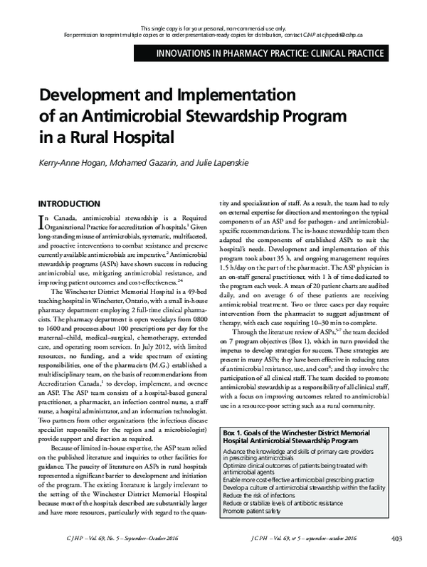 (PDF) Development and Implementation of an Antimicrobial Stewardship Program in a Rural Hospital