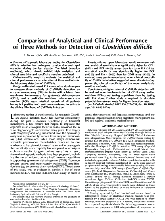 (PDF) Comparison of Analytical and Clinical Performance of Three ...