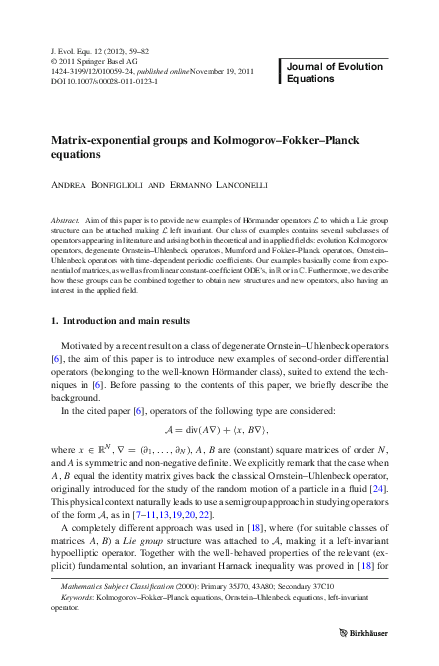 (PDF) Matrix-exponential groups and Kolmogorov–Fokker–Planck equations