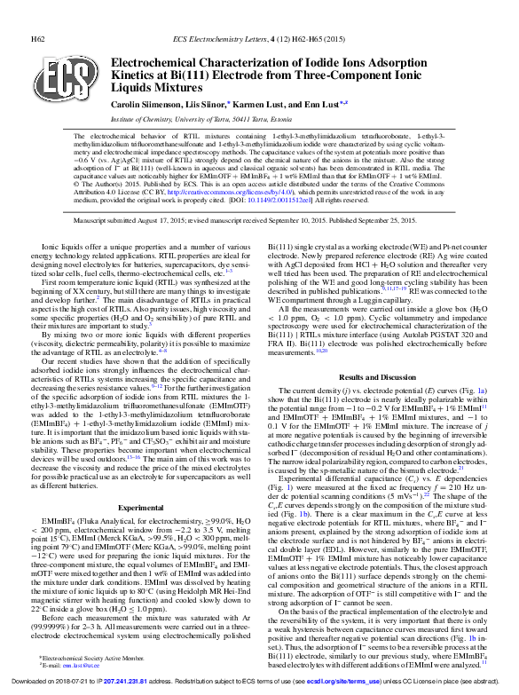 (PDF) Electrochemical Characterization of Iodide Ions Adsorption Kinetics at Bi(111) Electrode ...