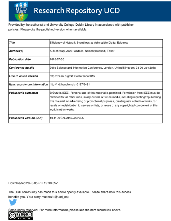 (PDF) Efficiency of network event logs as admissible digital evidence