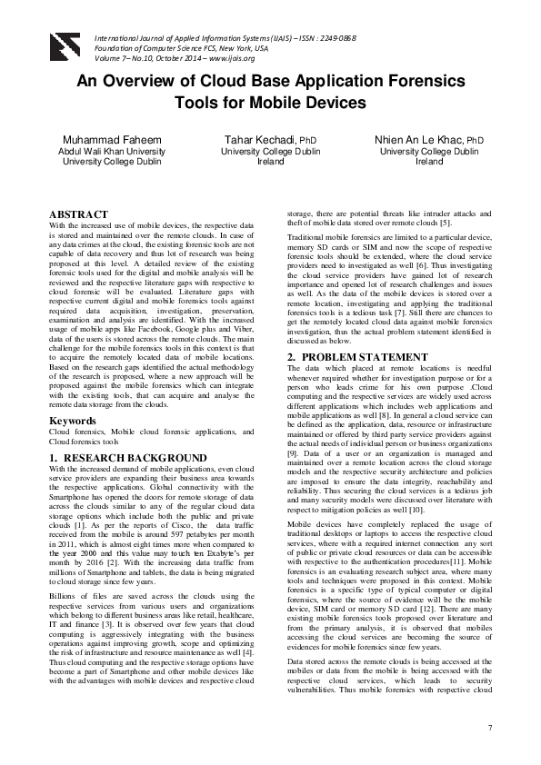 (PDF) An Overview of Cloud Base Application Forensics Tools for Mobile ...