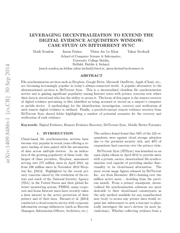 (PDF) Leveraging Decentralization to Extend the Digital Evidence Acquisition Window: Case Study ...