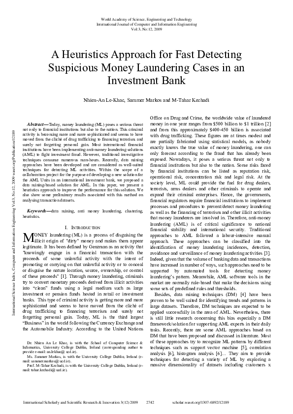 Pdf A Heuristics Approach For Fast Detecting Suspicious Money