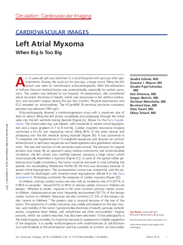 Pdf Left Atrial Myxoma Claudia Pujol