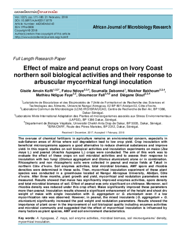 (PDF) Effect of maize and peanut crops on Ivory Coast northern soil biological activities and ...