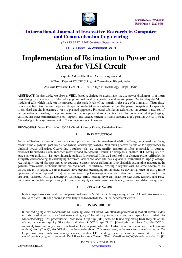 (PDF) VHDL Power Estimation for VLSI Circuits