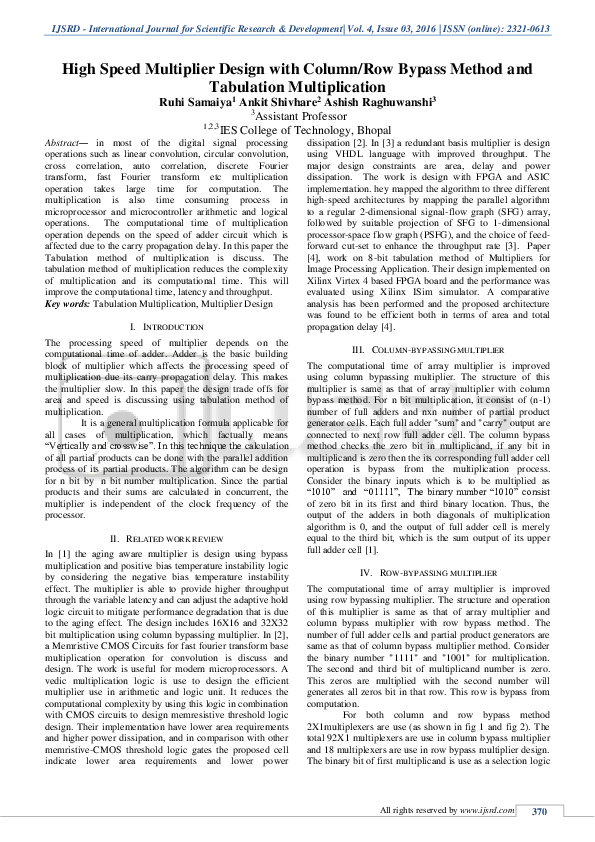 (PDF) High Speed Multiplier Design with Column / Row Bypass Method and Tabulation Multiplication