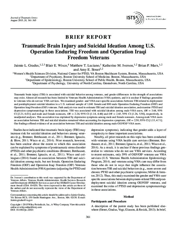 (PDF) Traumatic Brain Injury and Suicidal Ideation Among U.S. Operation ...