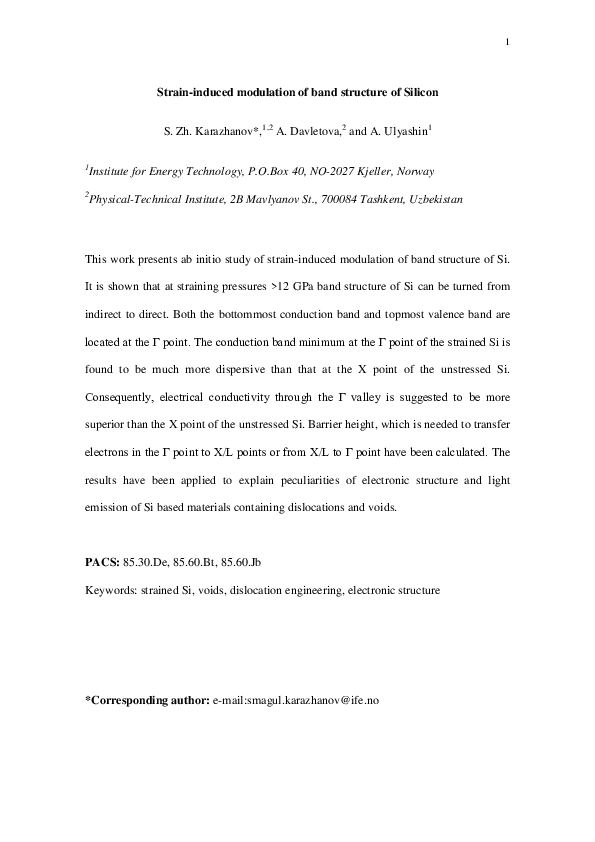 (PDF) Strain-induced modulation of band structure of silicon ...
