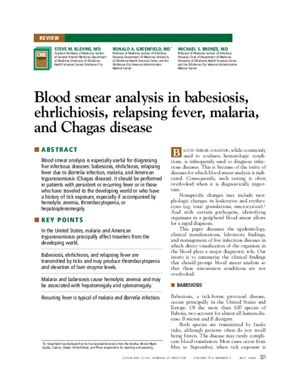 (PDF) Blood smear analysis in babesiosis, ehrlichiosis, relapsing fever ...