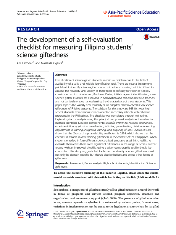 (PDF) The development of a self-evaluation checklist for measuring ...
