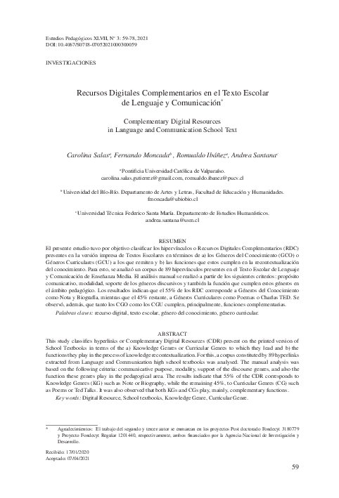 (PDF) Recursos Digitales Complementarios en el Texto Escolar de Lenguaje y Comunicación | Andrea ...