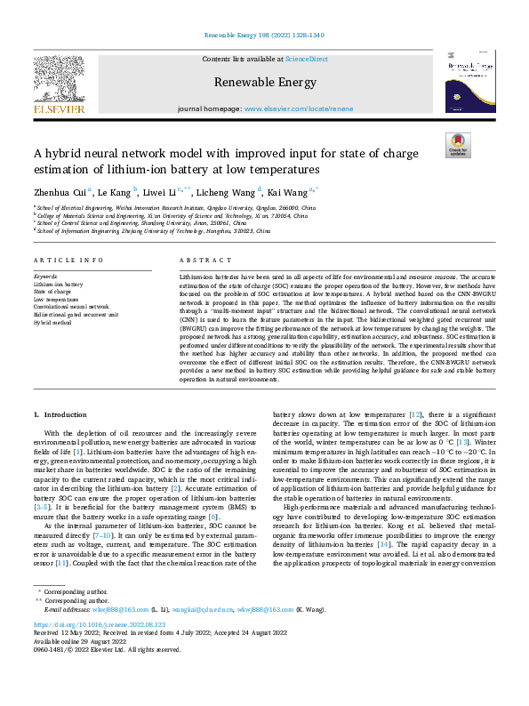 Pdf A Hybrid Neural Network Model With Improved Input For State Of