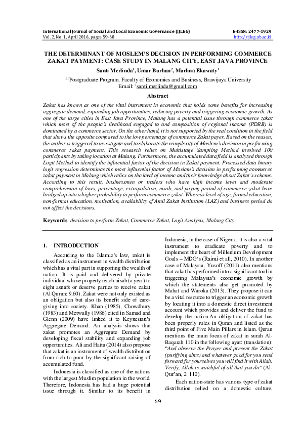 (PDF) The Determinant of Moslem’s Decision in Performing Commerce Zakat Payment: Case Study in ...