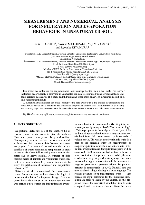 (PDF) Measurement and Numerical Analysis for Infiltration and Evaporation Behaviour in ...