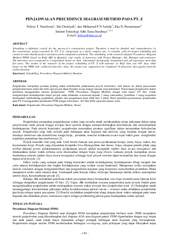 (PDF) Penjadwalan Precedence Diagram Method Pada Pt. Z