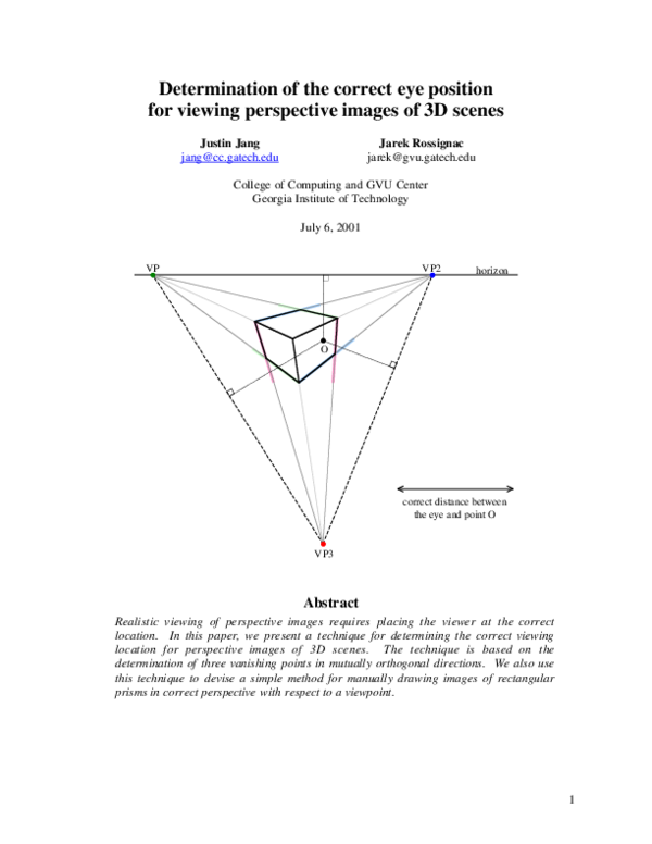 (PDF) Determination of the correct eye position for viewing perspective images of 3D scenes