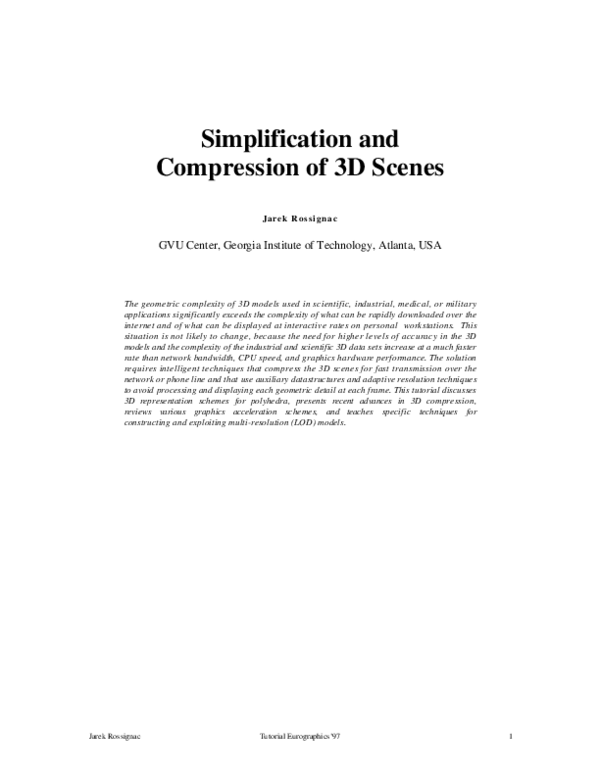(PDF) Simplification and Compression of 3D Scenes (PDF) Simplification and Compression of 3D Scenes