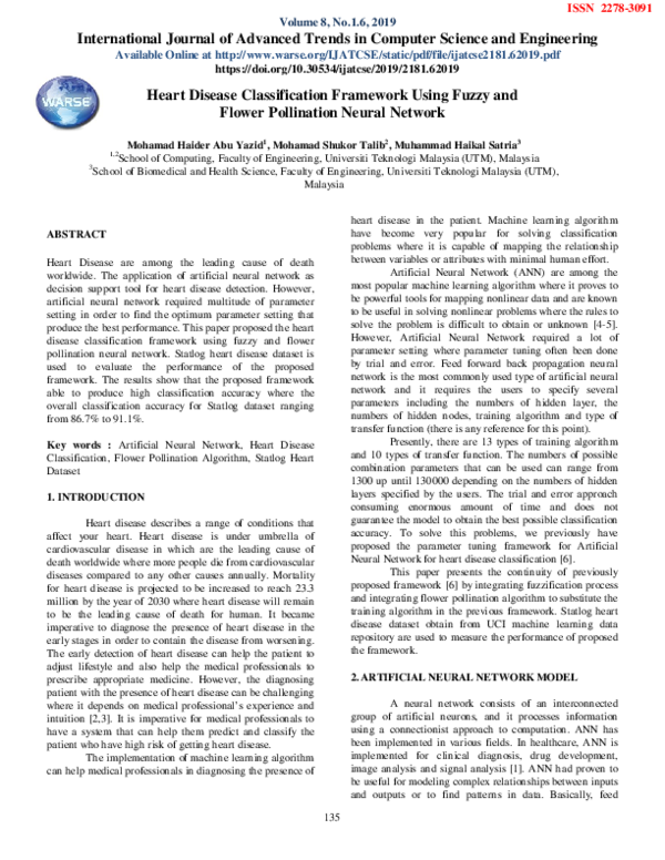 (PDF) Heart Disease Classification Framework Using Fuzzy and Flower Pollination Neural Network