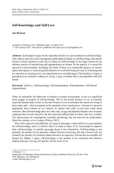 (PDF) Self-Knowledge and Self-Love