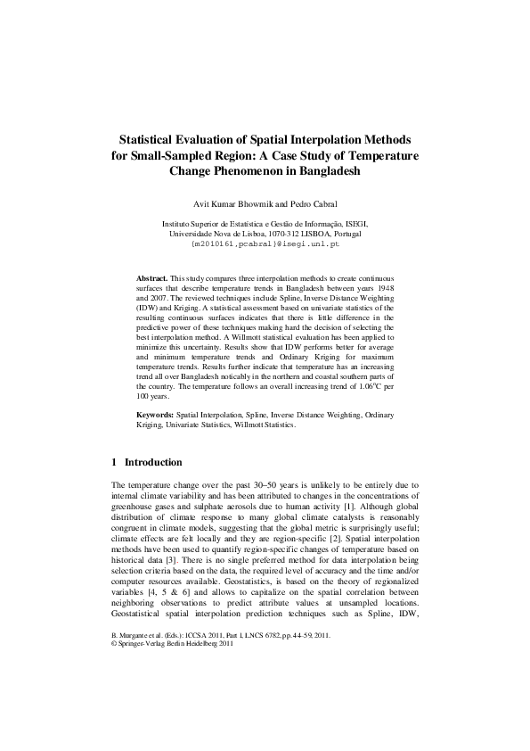 (PDF) Statistical Evaluation of Spatial Interpolation Methods for Small-Sampled Region: A Case ...