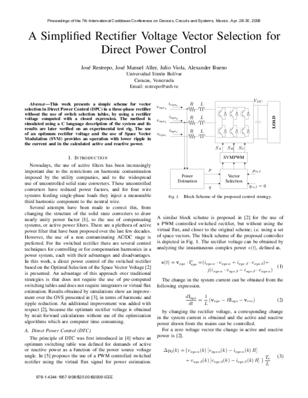 (PDF) A simplified rectifier voltage vector selection for direct power ...