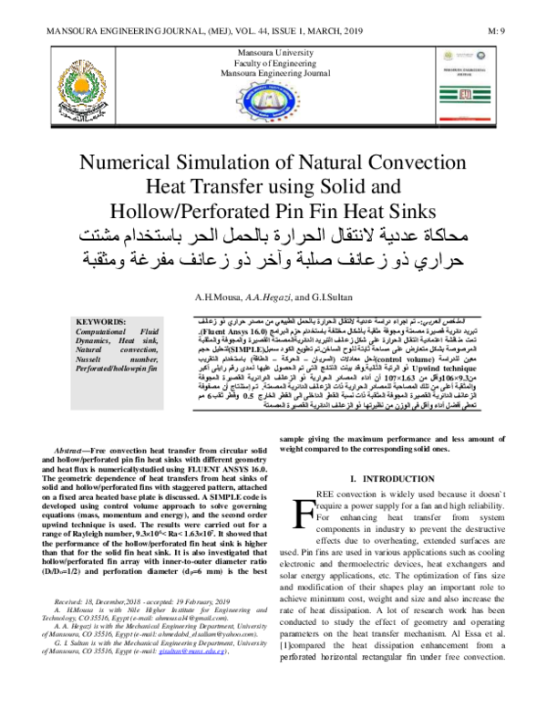 Pdf Numerical Simulation Of Natural Convection Heat Transfer Using