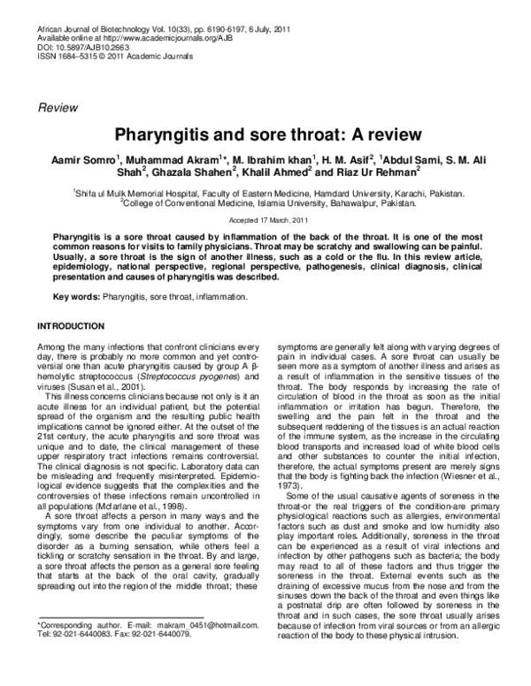 (PDF) Pharyngitis and sore throat: A review