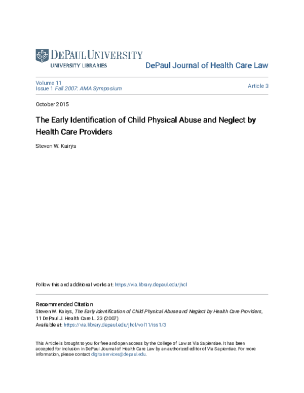(PDF) The Early Identification of Child Physical Abuse and Neglect by ...